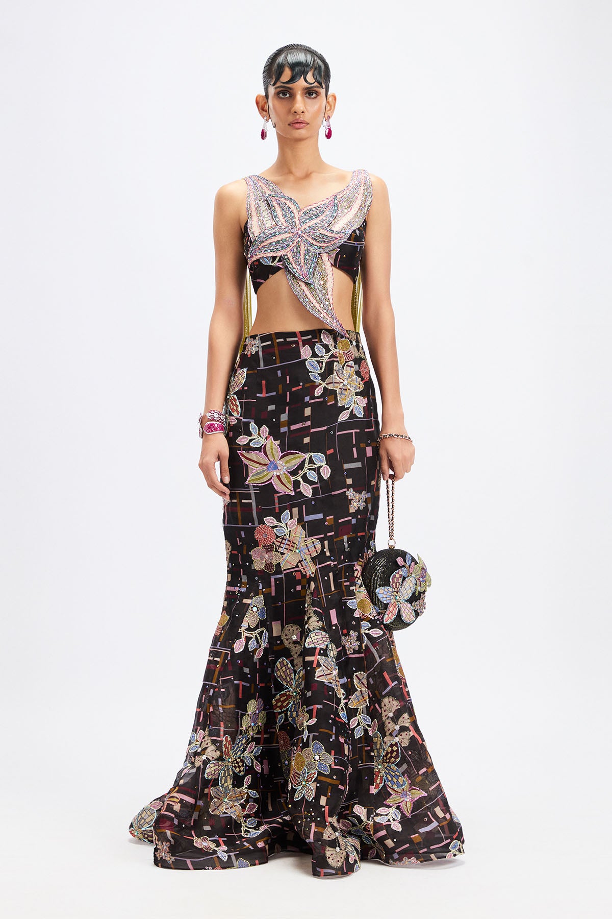 Buy Merlette Black- Moss Organza Fishtail Set Online | Aisha Rao